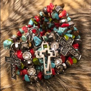 Jewelry | Multicolor Stone Multi Cross Bling Bracelet | Poshmark